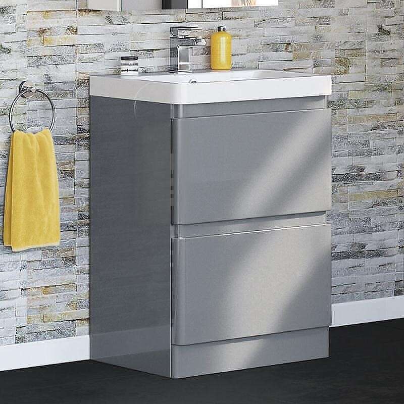 Nova Floor Standing 2 Drawer Vanity Unit with Ceramic Basin (Glossy ...