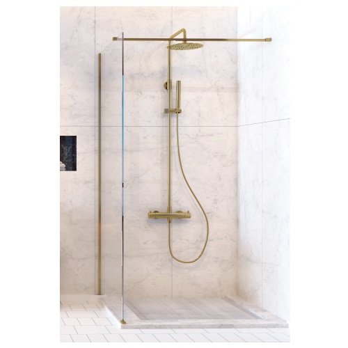 WETROOM PANEL (8mm Glass, 2000mm Height)- BRUSHED GOLD - Brit Ocean Bathrooms