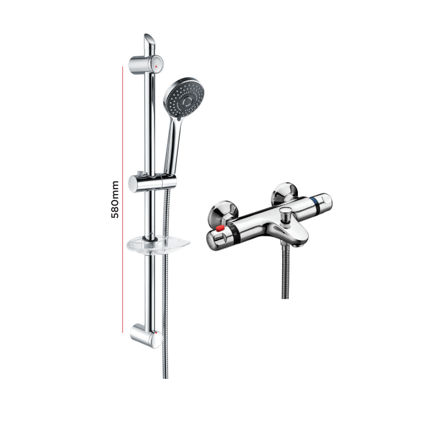 Round Thermostatic Exposed Bath Shower Mixer with Slide Rail Kit - Brit ...
