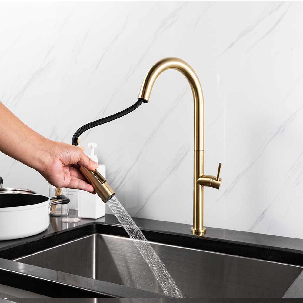 GRACE Single Lever Kitchen Mixer: (Brushed Gold) - Brit Ocean Bathrooms