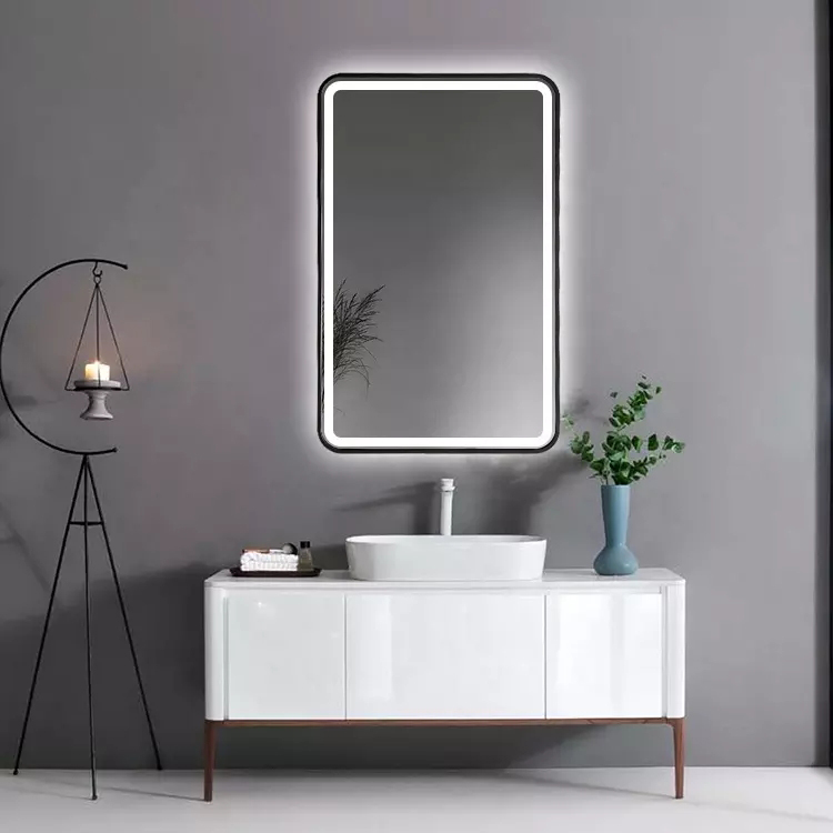 Black LED Mirror | Round Corner Mirror - Britocean Bathrooms